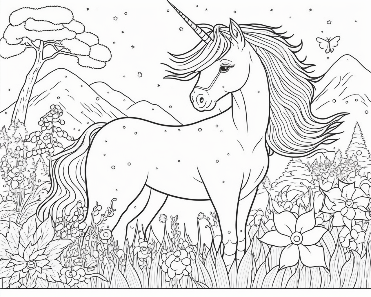 jednorožec omalovánky jednorožec na louce - Omalovánky k vytisknutí zdarma
