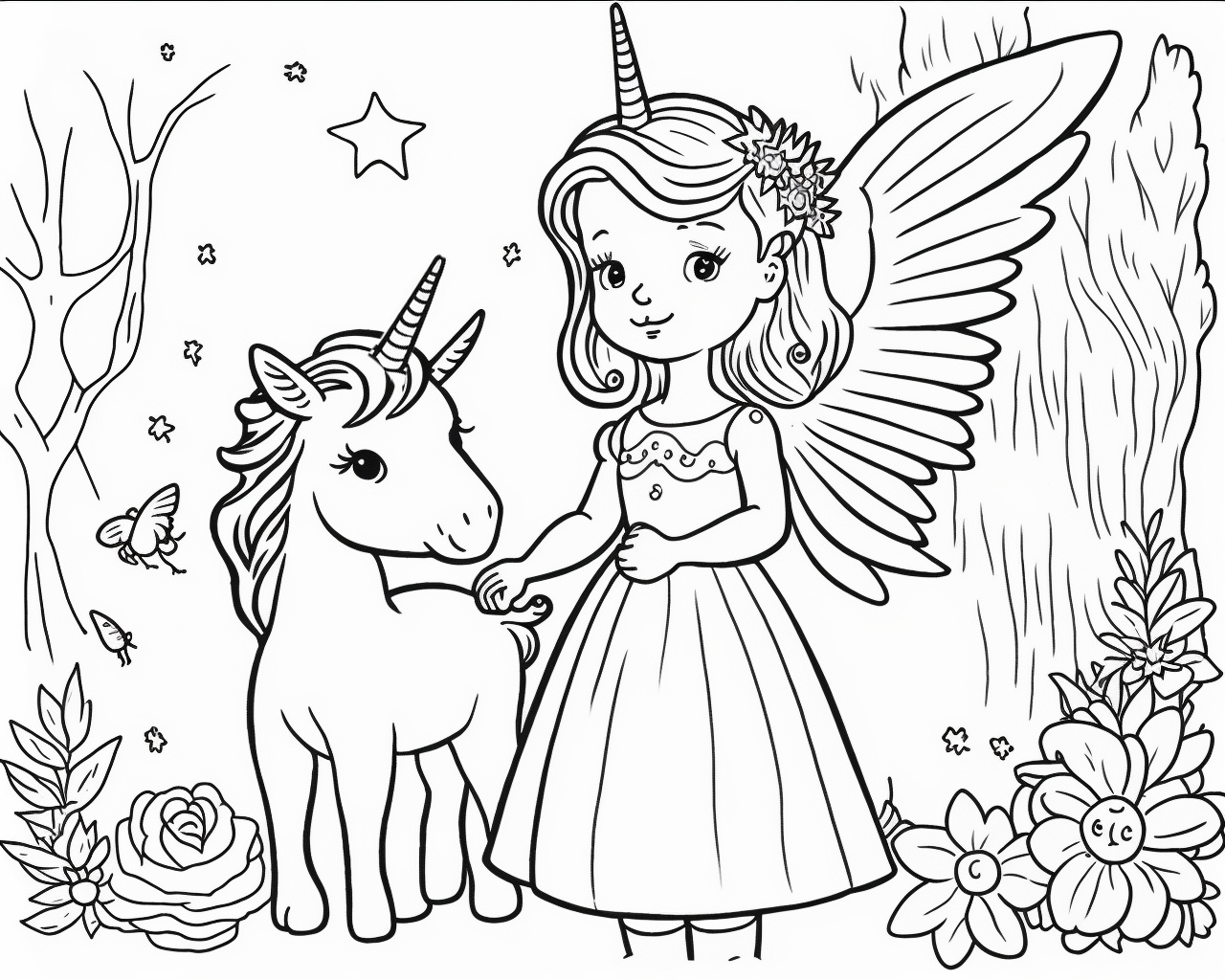 jednorožec omalovánky jednorožec s vílou - Omalovánky k vytisknutí zdarma