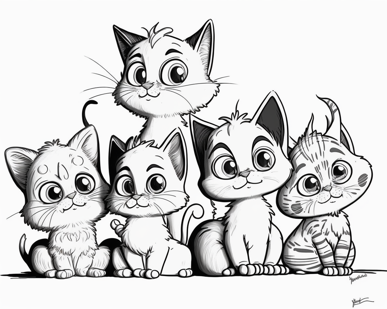omalovánky kočka a čtyři roztomilá koťata - Omalovánky k vytisknutí zdarma