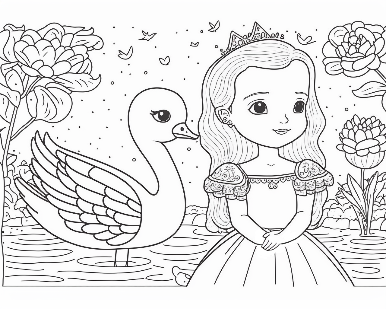 princezna omalovánky malá princezna s labutí - Omalovánky k vytisknutí ...