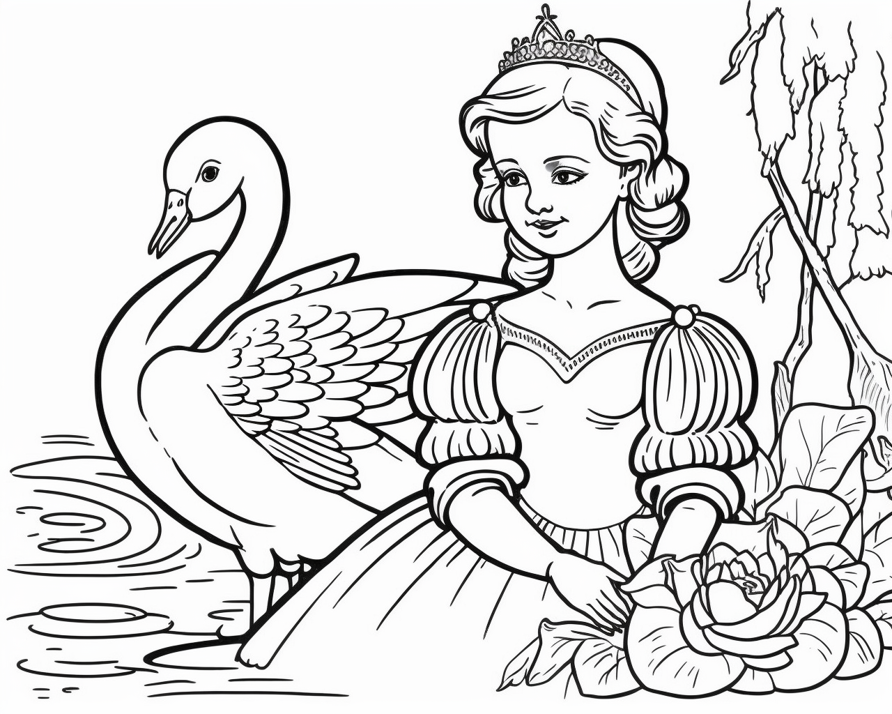 princezna omalovánky půvabná princezna s labutí - Omalovánky k ...