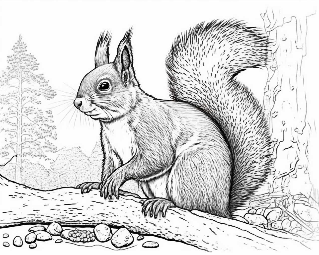 omalovánky zvířata veverka na větvi - Omalovánky k vytisknutí zdarma